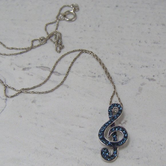 Jewelry | Sterling Silver Musical Note Treble Clef Necklace Sapphire ...